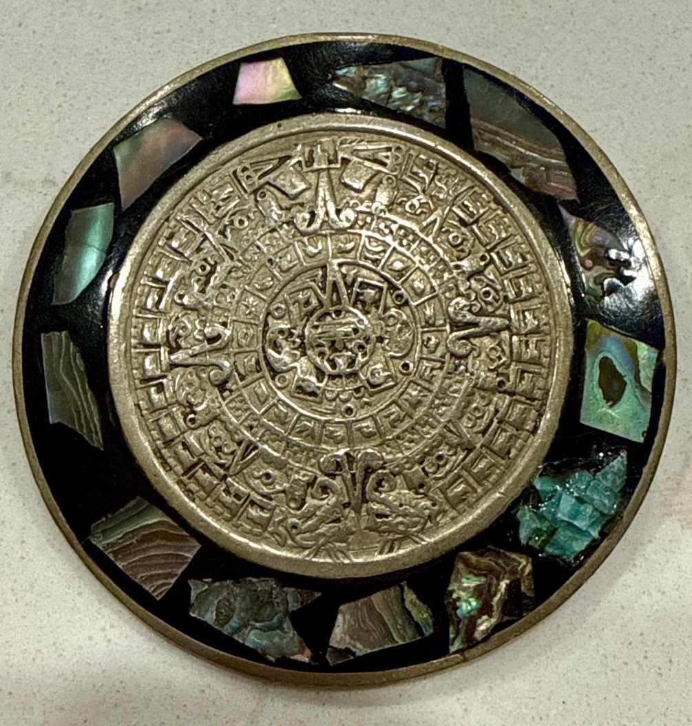 Vintage Mexican Aztec Calendar Brooch Alpaca Silver &… - Gem