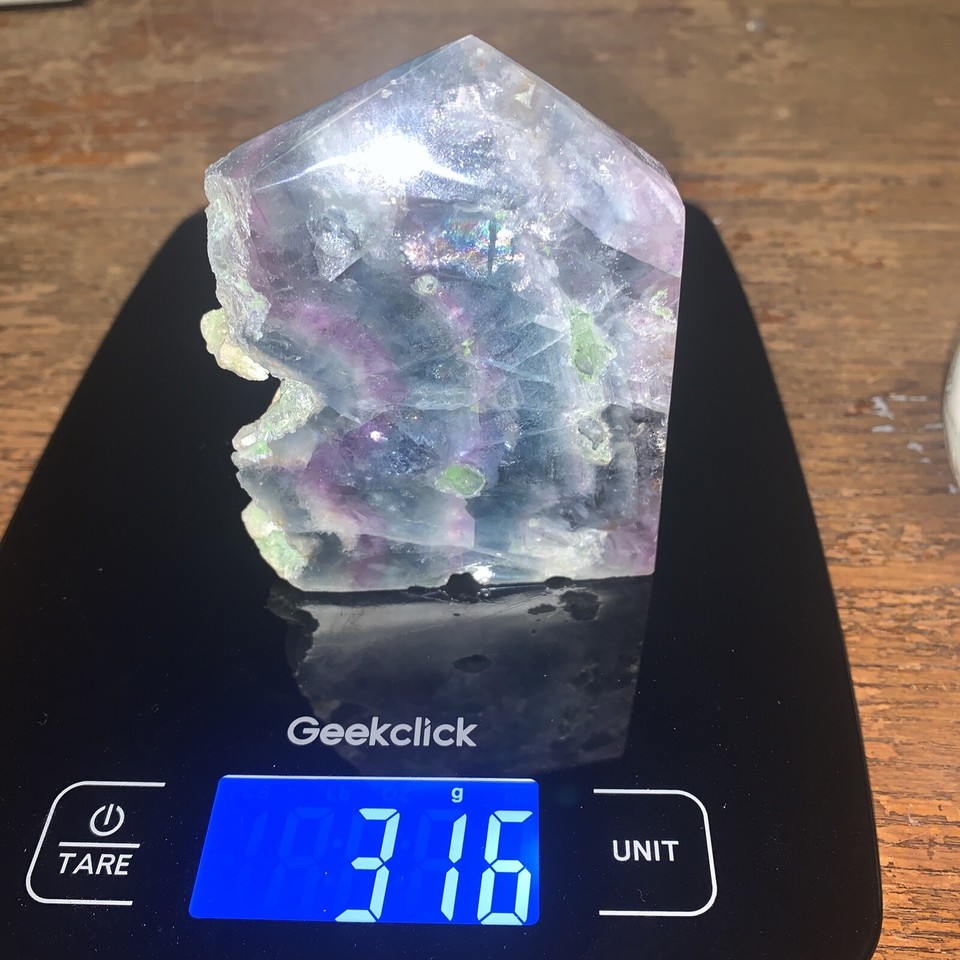 Healing Crystal Lot-White Moss Agate Sphere 417g+Rainbow Fluorite Slab ...