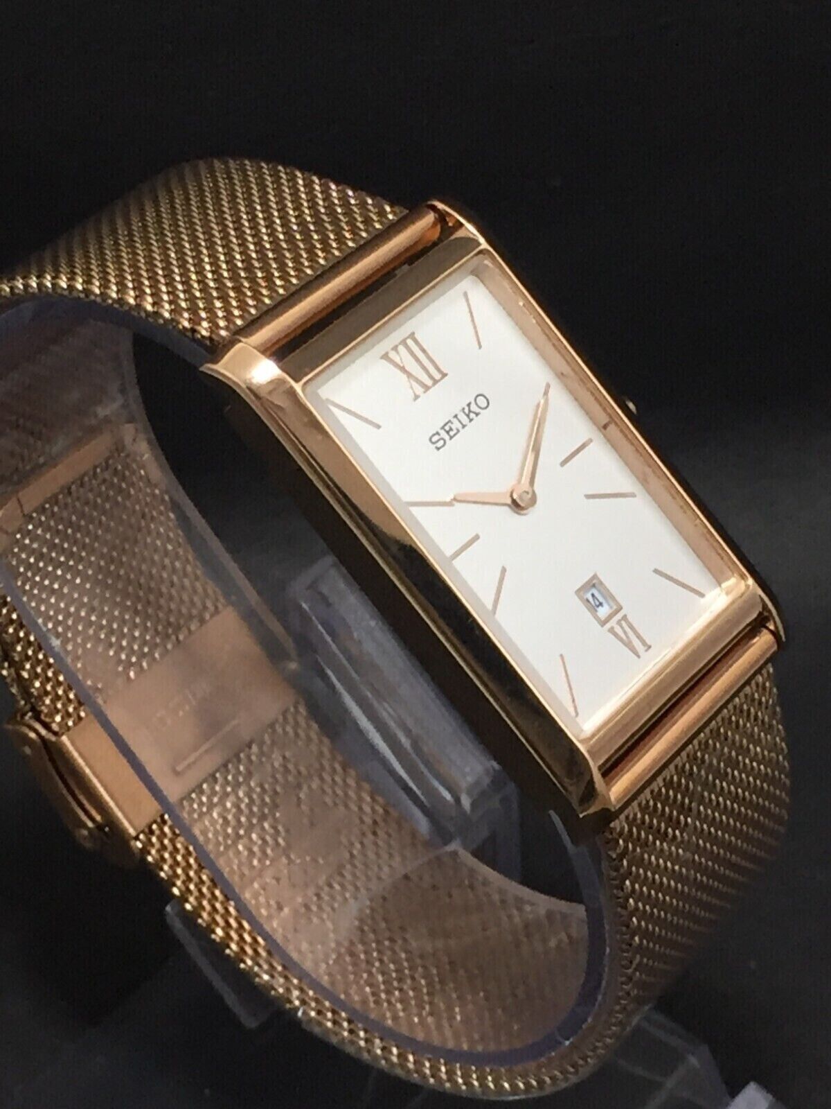 Seiko quartz super slim men's gold-plated rectangular excellent watch ...