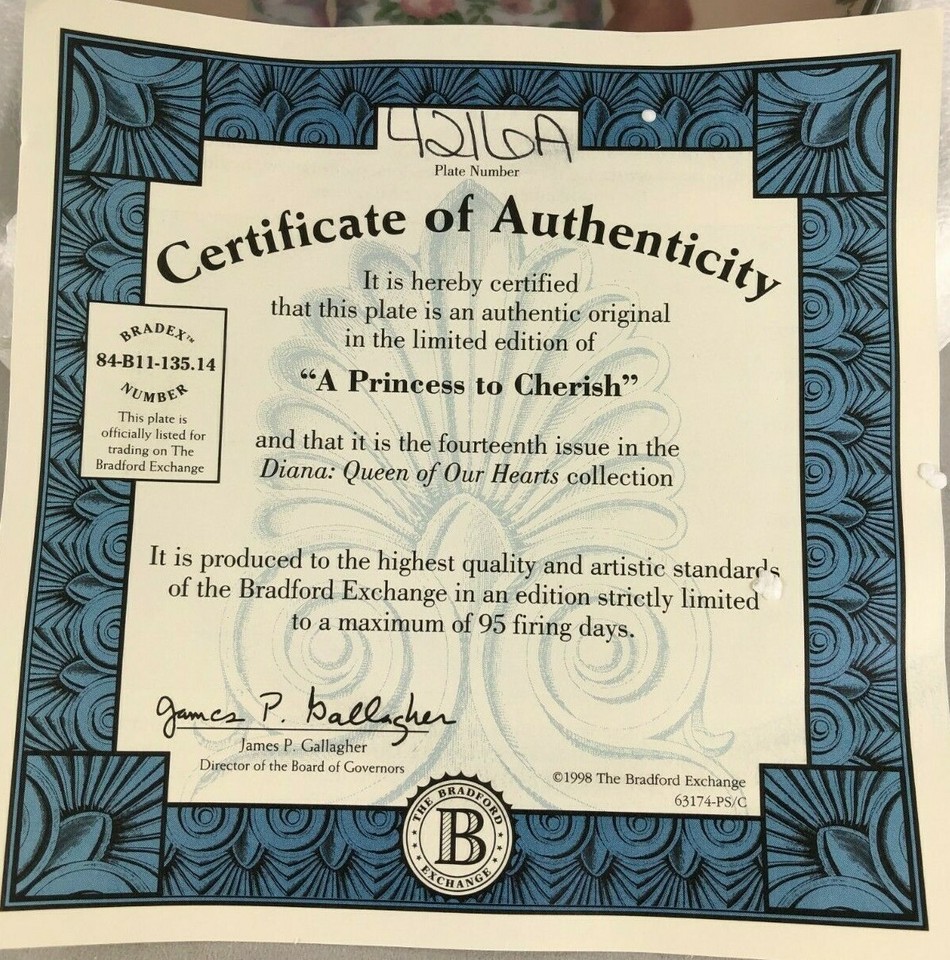 Bradford Exchange Princess Diana Plate 8.5" A Princess To Cherish 1998 ...