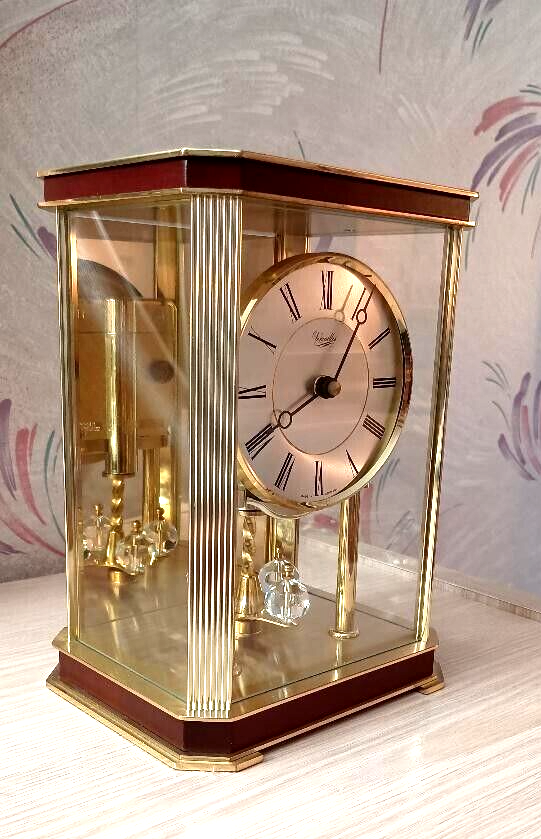 Vintage Versailles Brass Crystal Rotating Pendulum Quartz Desk Mantel ...