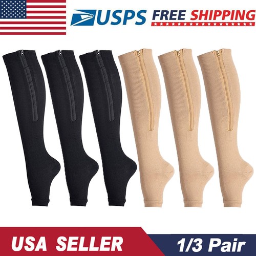 3 pairs Zipper Pressure Compression Socks Pain Relief Leg Sports ...