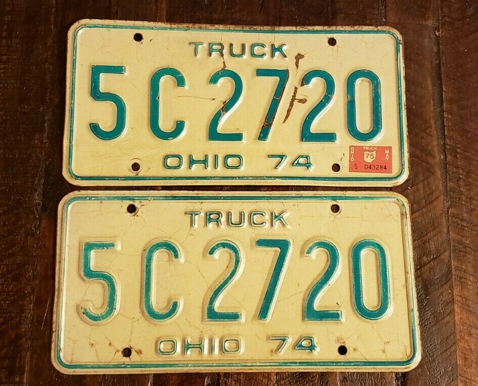 1974 Original OHIO Truck License Plate Matching Pair 5C2720 Free ...