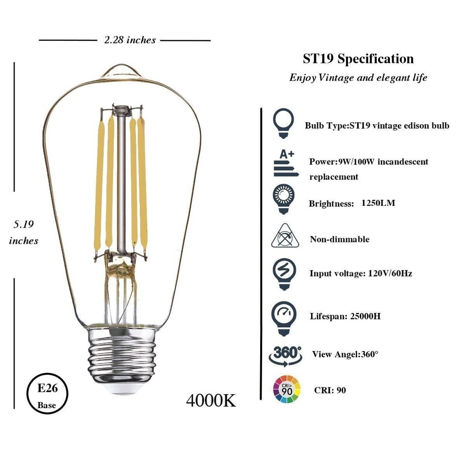 100 Watt Led Bulb, 12 Pack 9W Led Edison Light Bulbs 100+ watt ...