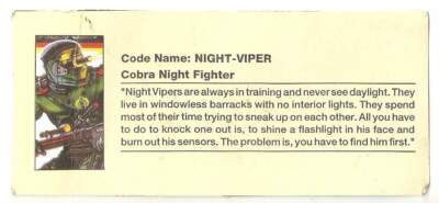 Funskool India Night Viper v.1 FILE CARD original GI Joe Interl Heroes ...