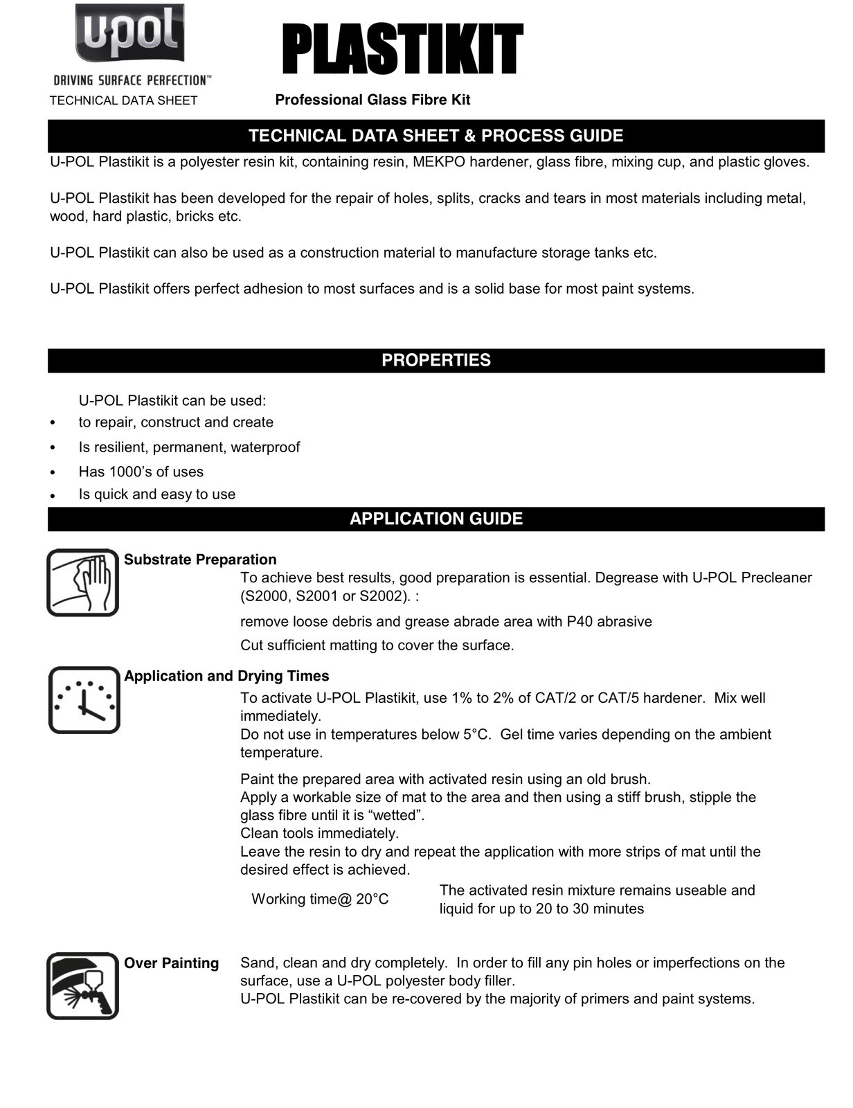 U-POL Isopon Large Fibreglass Resin,Activator + Matting KIT UPOL Fibre ...