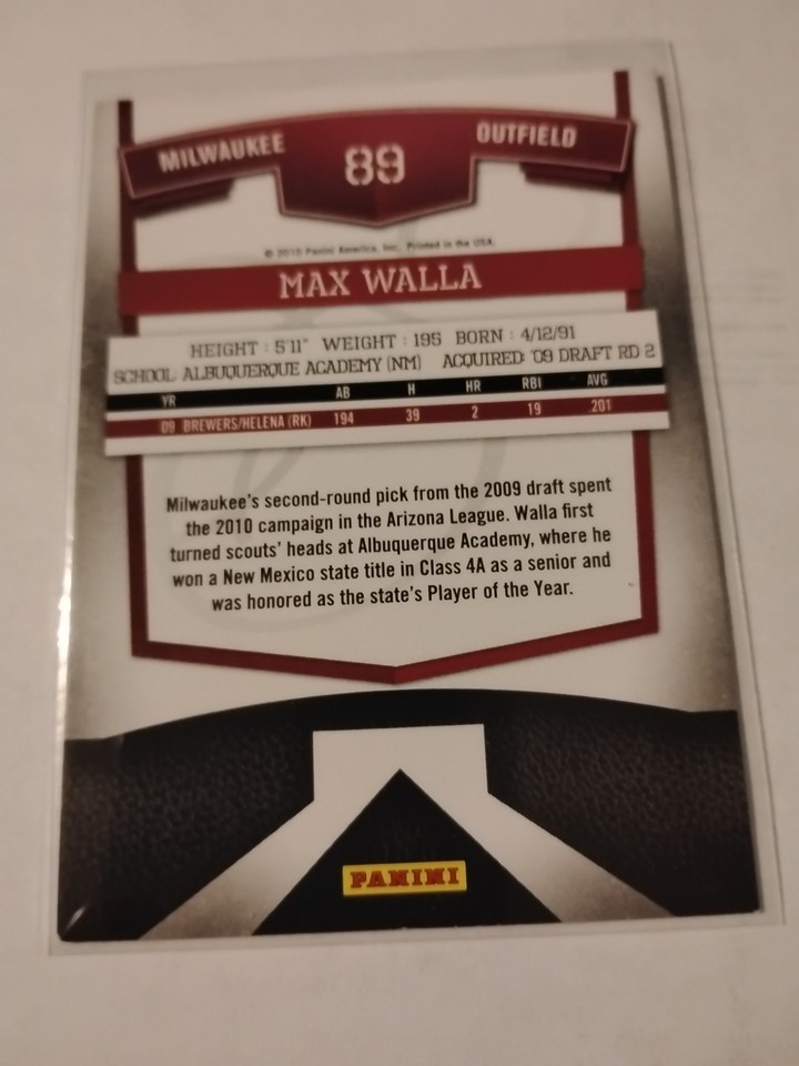 2010 Donruss Elite Extra Edition Max Walla Auto #89 Milwaukee Brewers ...