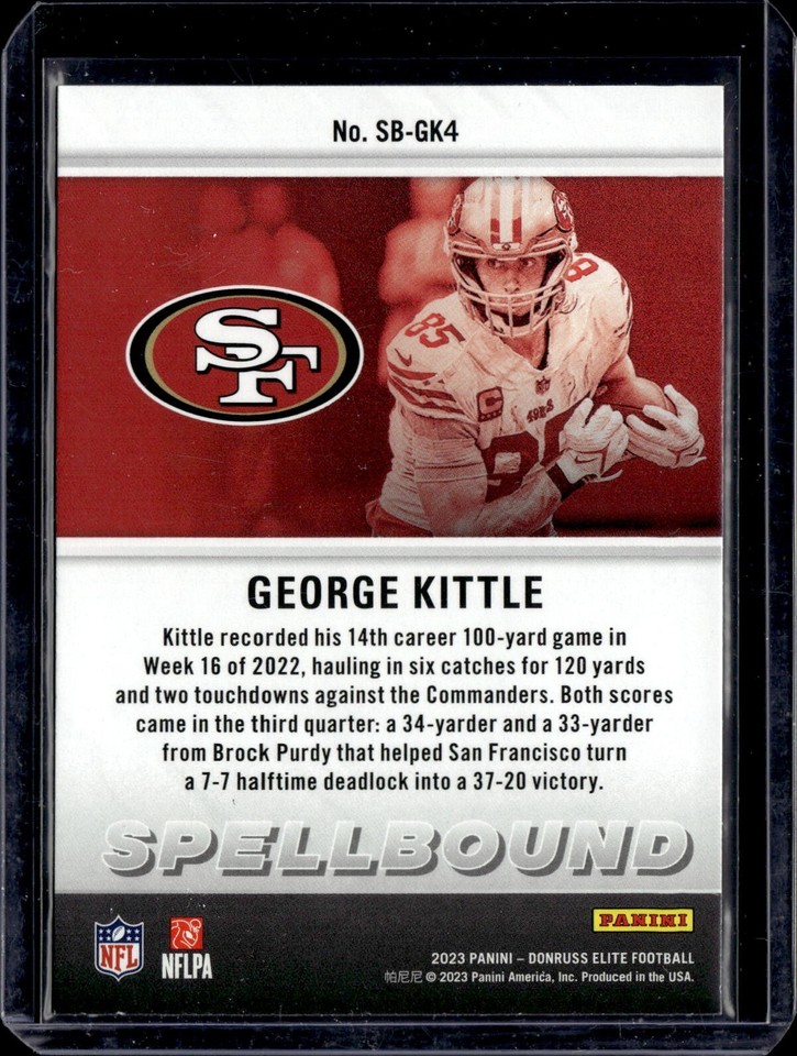 2023 Panini Donruss Elite Football George Kittle Green Spellbound "T ...