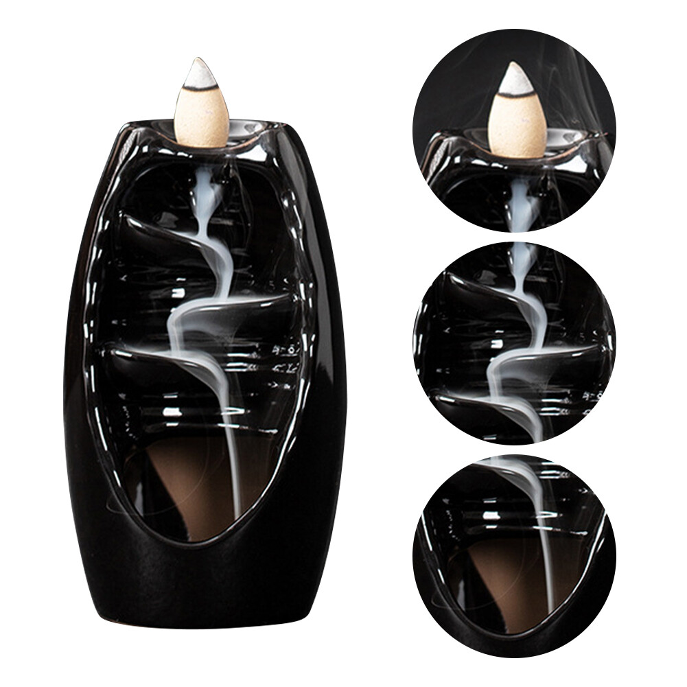 Ceramic Incense Waterfall Burner Handmade Meditation Accessories (Black ...