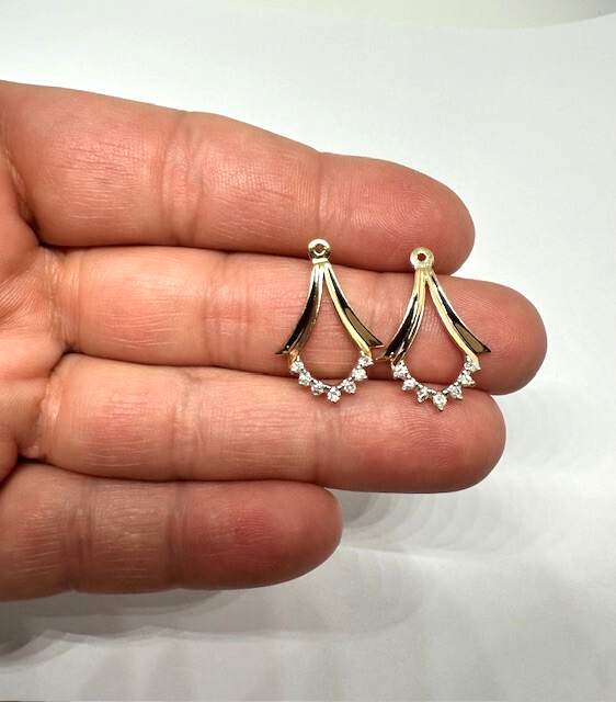 Estate 14K Yellow Gold Diamond Stud Earring Jackets | eBay