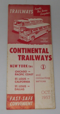 1957 October Continental Trailways Bus Schedules Time Tables Cross ...