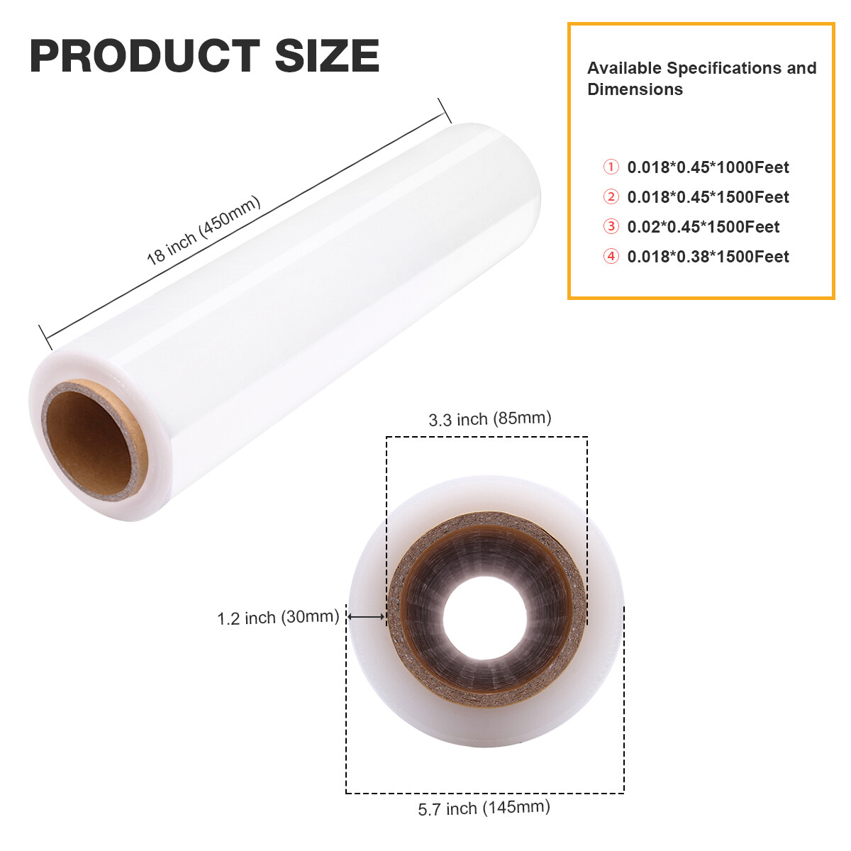 4Rolls 15/18"x1000/1500FT 80/100Gauge Pallet Wrap Stretch Film Hand ...