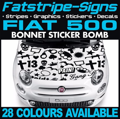 to fit FIAT 500 GRAPHICS STICKER BOMB BONNET DECALS STRIPES ABARTH 1.0 ...