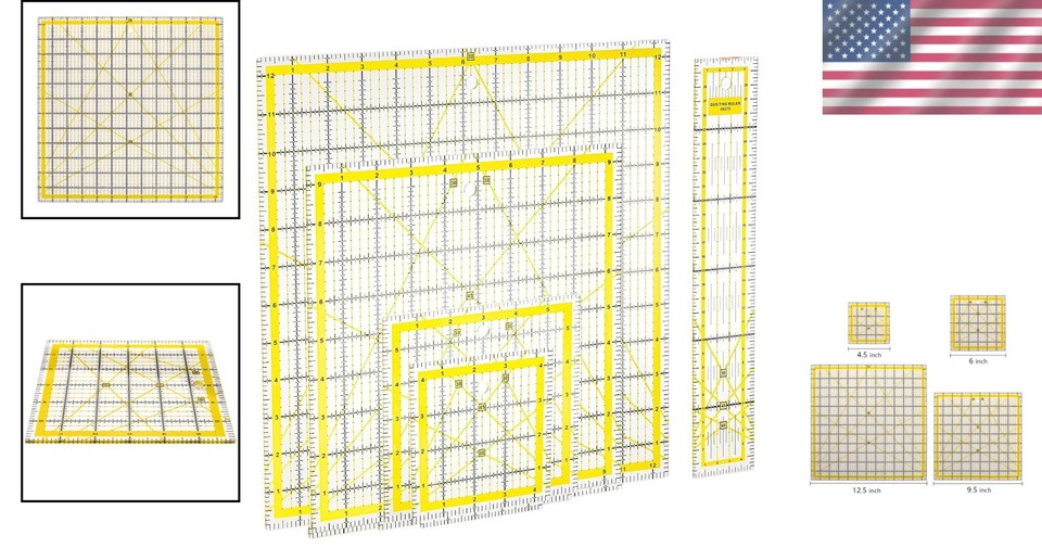 Set of 5 Acrylic Quilting Rulers, Square Fabric Cutting Ruler Acrylic ...