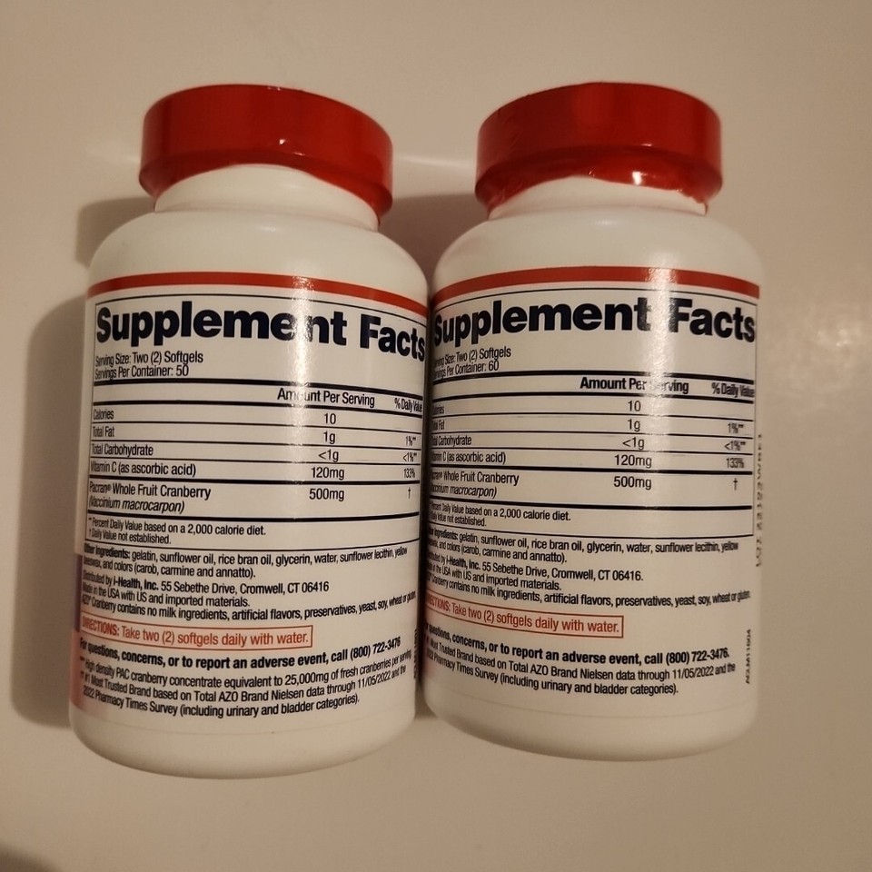 Azo Cranberry Urinary Tract Health Supplement 100 Softgels X2 Exp 08/ ...