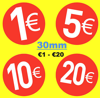 30mm Bright Red Euro € Price Point Stickers / Sticky Labels / Swing Tag ...
