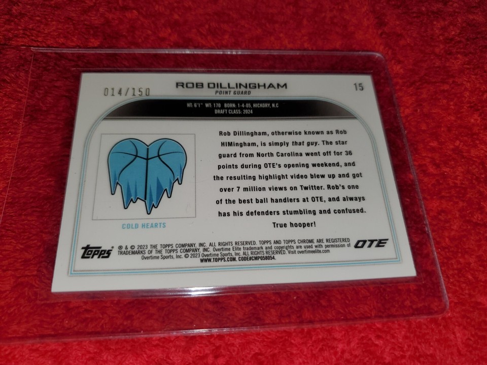 2023 TOPPS CHROME OVERTIME CARD #15 ROB DILLINGHAM RC PINK 014/150 | eBay