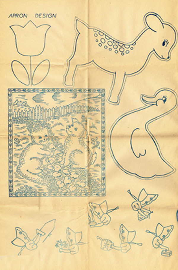 1940s Embroidery Transfer DOW Bonnet Gals & More Uncut Blue Line Motifs ...