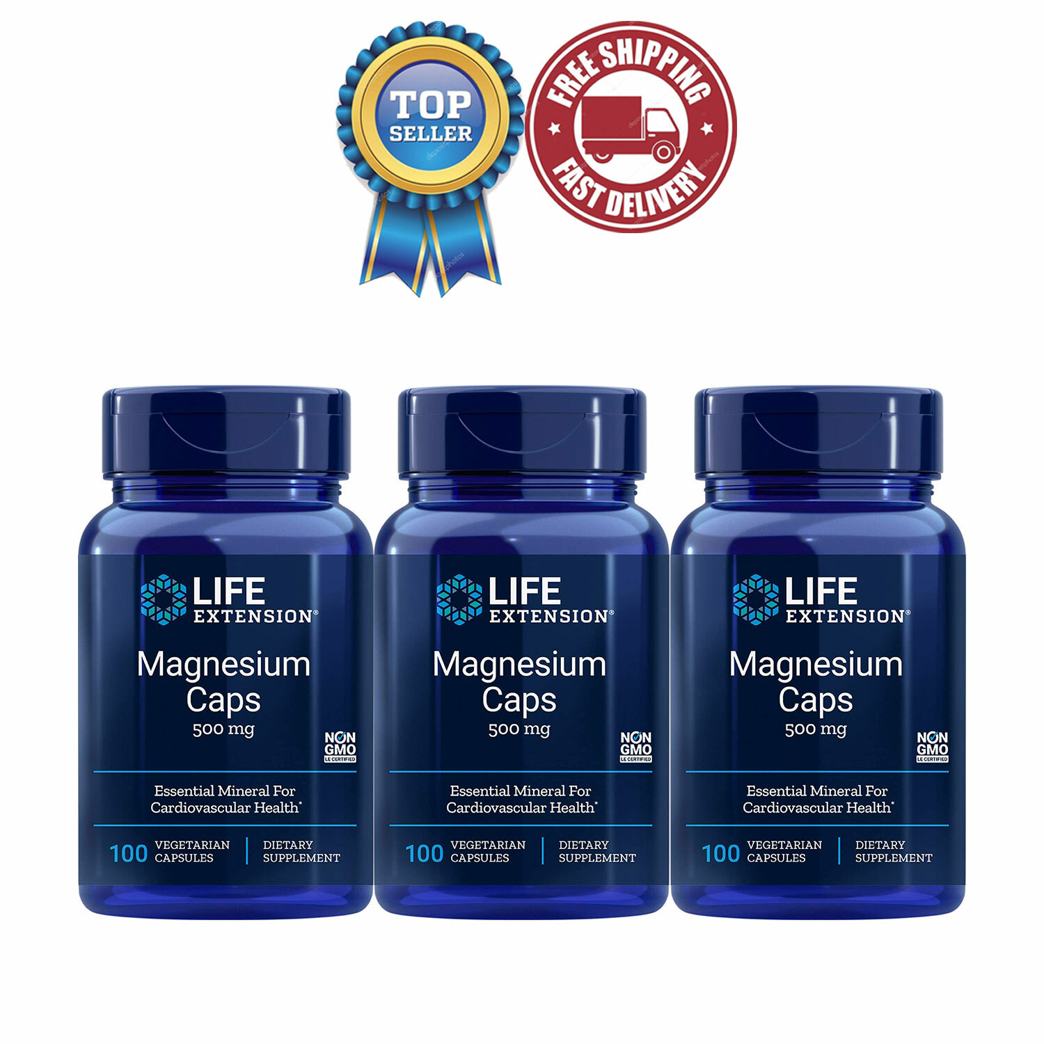 Life Extension Magnesium Caps 500 mg, 100 Vegetarian Capsules, 3 Pack ...