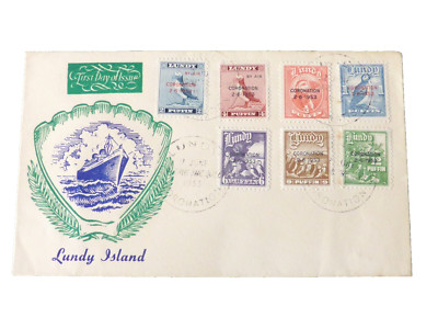 LUNDY ISLAND 1953 QEII CORONATION SET OF 7 ON ILLUSTRATED FIRST DAY ...
