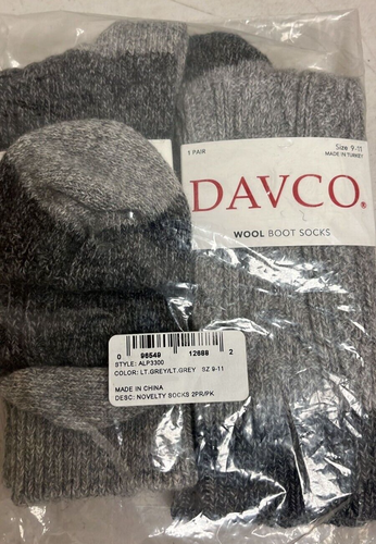DAVCO WOMENS BOOT SOCK WOOL BLEND 2 PAIR PACK SET LIGHT GREY 9-11 | eBay