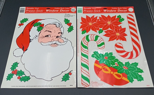 Lot Of 2 Vintage Holiday Window Clings- Christmas Candy Canes Holly ...