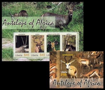 Liberia 2006 MNH Imperf SS+MS Antelope Springbok, Kudu Impala, Wild ...