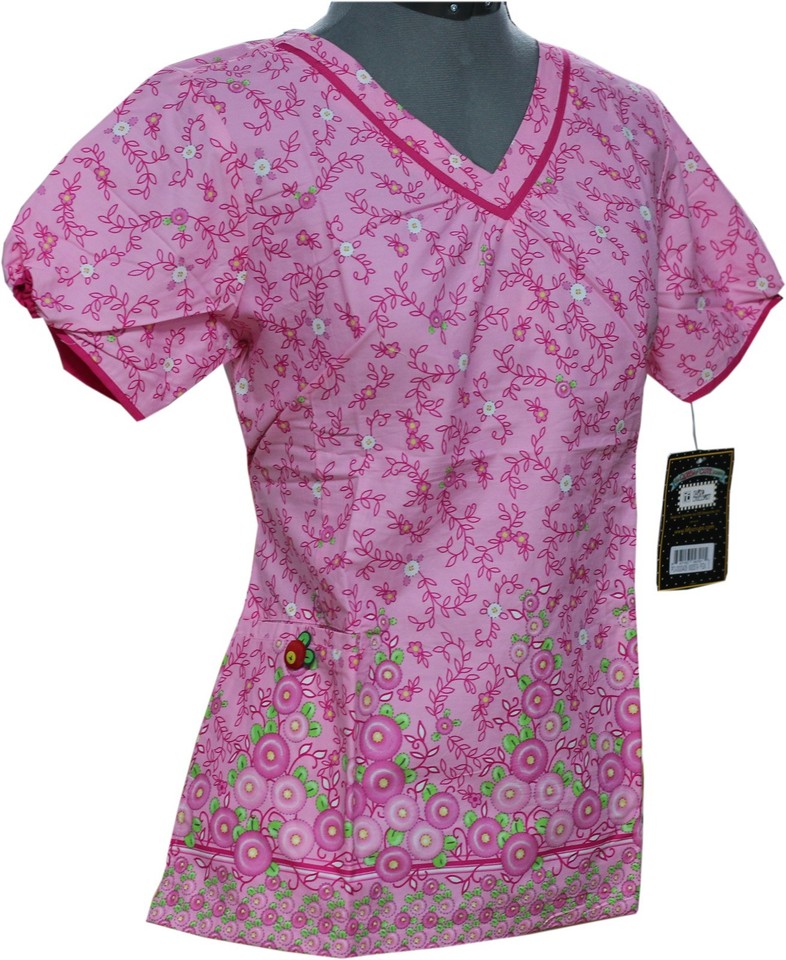 NEW WOMEN MARY ENGELBREIT DESIGNER SCRUB TOP M3057 ROUND V-NECK UNIFORM ...