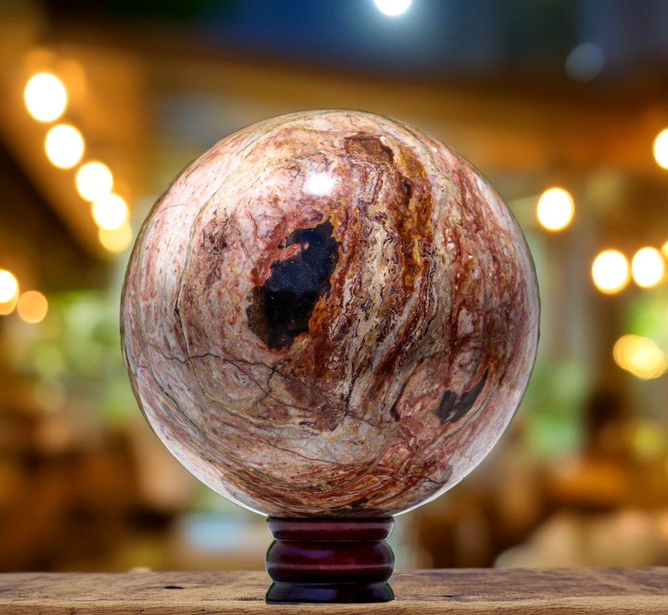 170MM Pink Rosetta Jasper Crystal Healing Ball Chakra Energy Gemstone ...