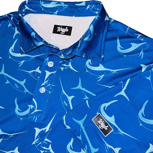 Waggle Short Sleeve Polo Shirt Men's Sz XL Blue Fish Golf Performance ...