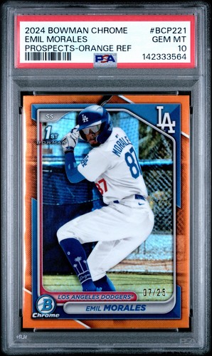 2024 Bowman Chrome Emil Morales Orange Refractor 1st 25 Dodgers Psa