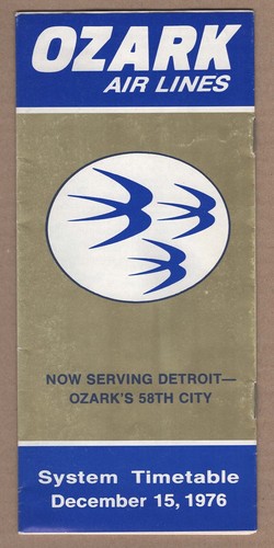 Ozark Air Lines Timetable December 15, 1976 Detroit inaugural = | eBay