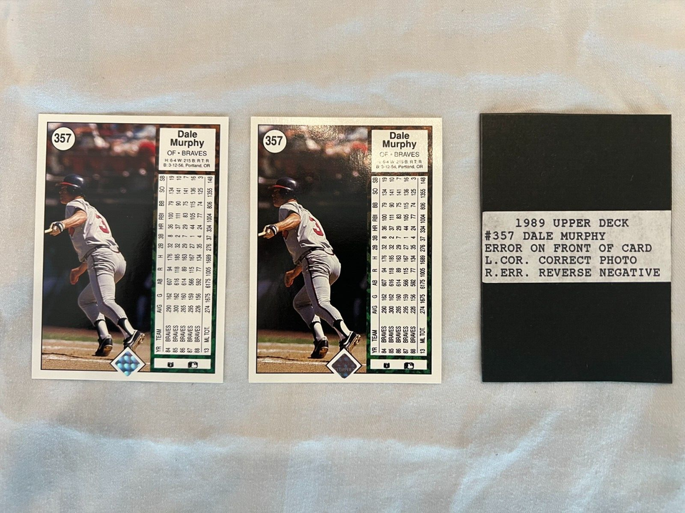 Dale Murphy 1989 Upper Deck Reverse Negative + Base Card #357 - Great ...