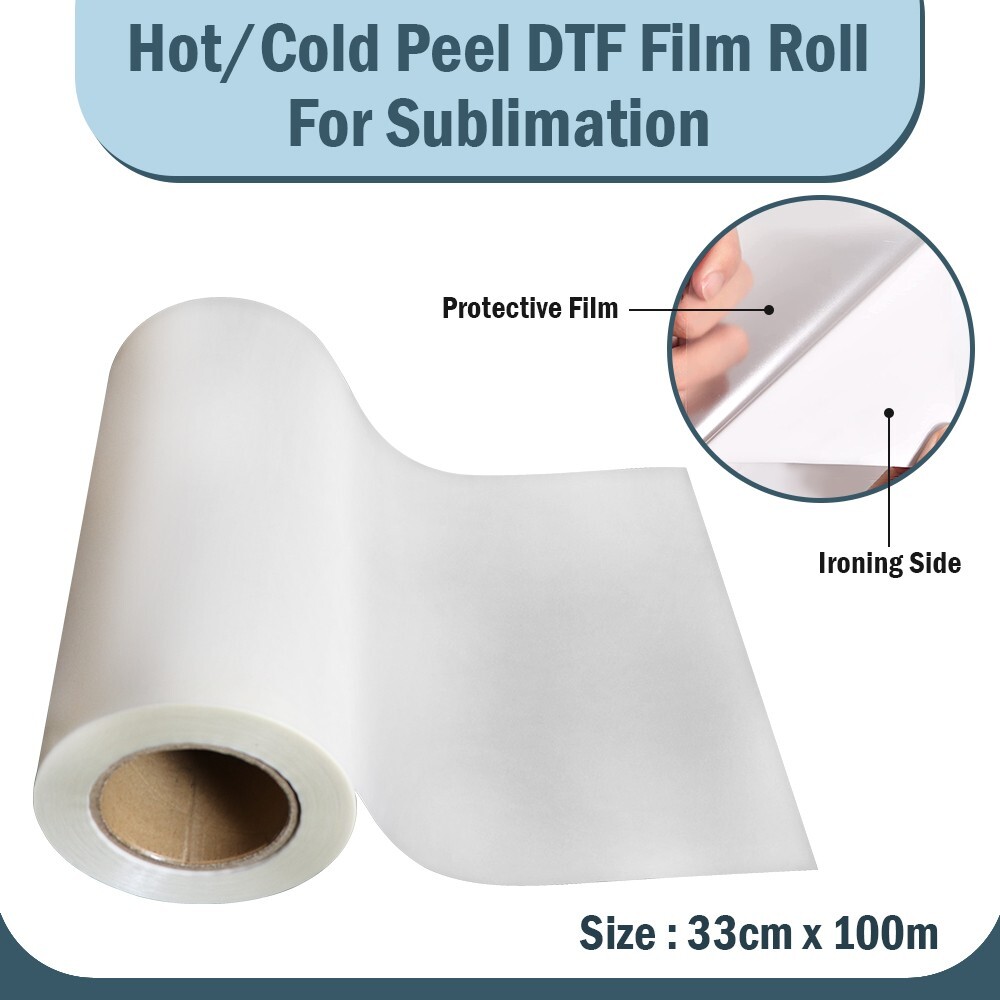 Hot/Cold Peel DTF Film Roll (33cm x 100m) Sublimation PET Heat Transfer ...