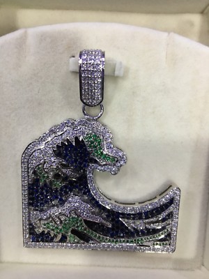 925 Sterling Silver Custom Made Waves Pendant Charm | eBay