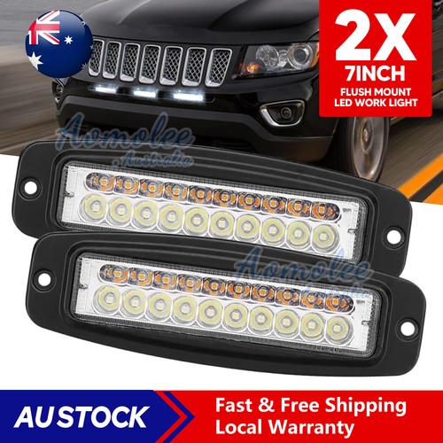 Pair Flush Mount 7"inch LED Work Light Bar FLOOD Reverse Fog Lights ...
