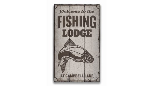 Fishing Lodge Welcome Novelty Distressed Sign, Personalized Wood Sign ...