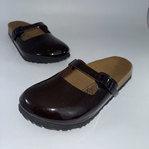 Birkenstock Birki's Maria Shoes Brown Patent Leather Mules Mary Jane 39 ...