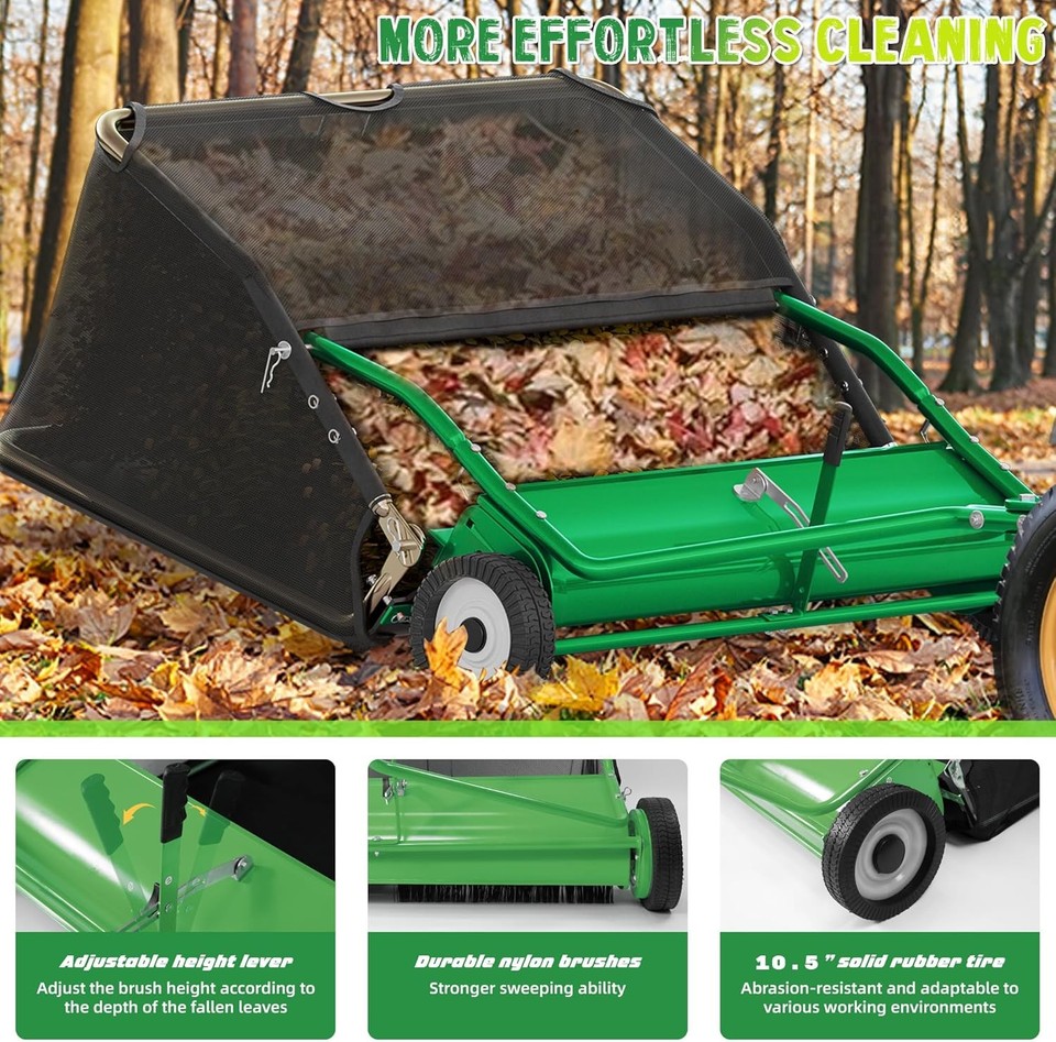 Tow Behind Lawn Sweeper 42" / 48" Leaf Collector Grass Yard Tool Green ...