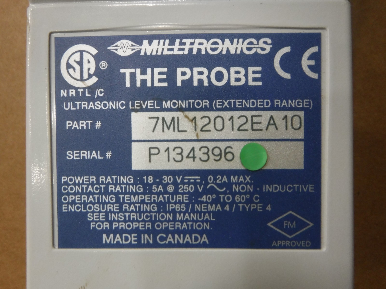 SIEMENS -Milltronics Probe:Ultrasonic Level Transmitter - 7ML12012EA10 ...