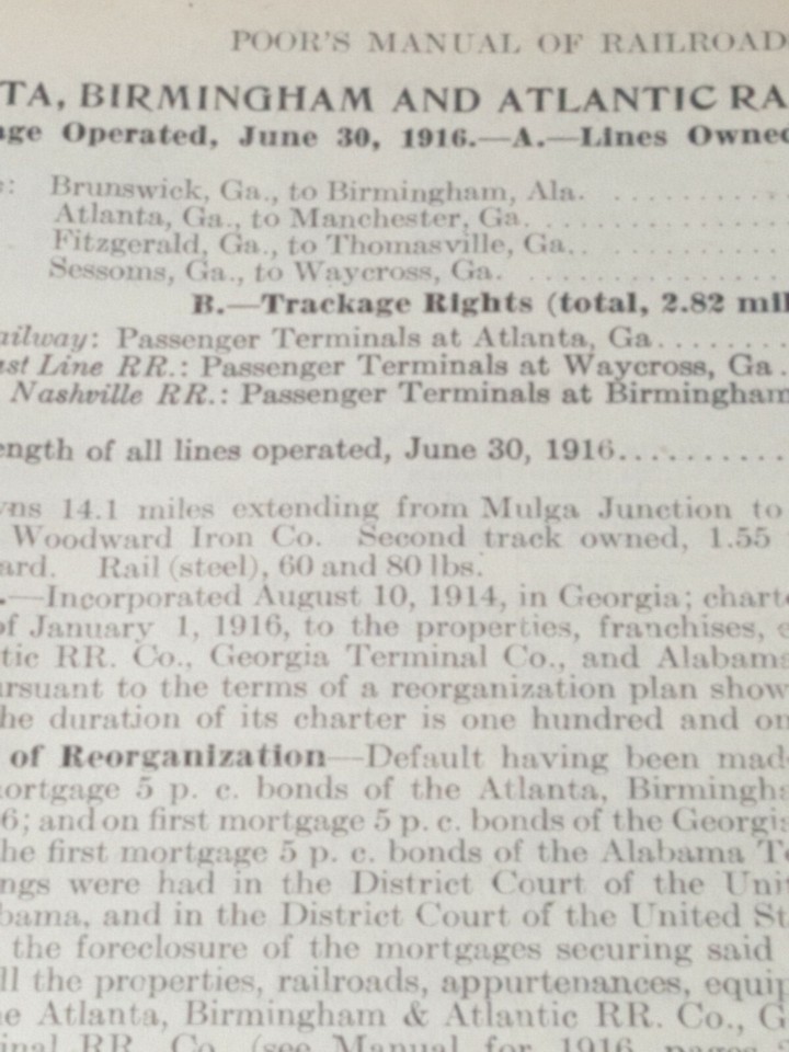 1917 railroad document ATLANTA BIRMINGHAM & ATLANTIC RAILWAY Sessoms ...