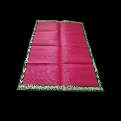 Dark Pink Nylon Handmade Chatai/Mat With Green & Golden Sequins Work On ...