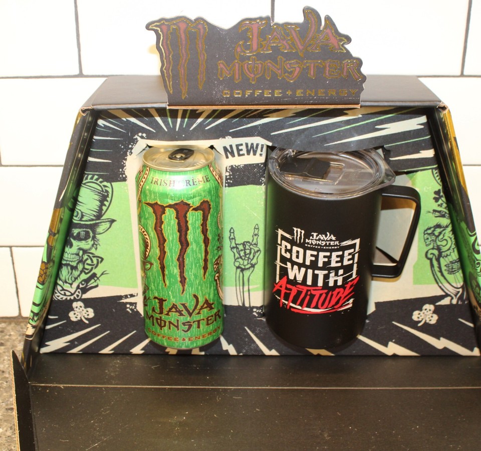 Java Monster Irish creme Energy Promo Box with Full Can & Themed Coffee ...