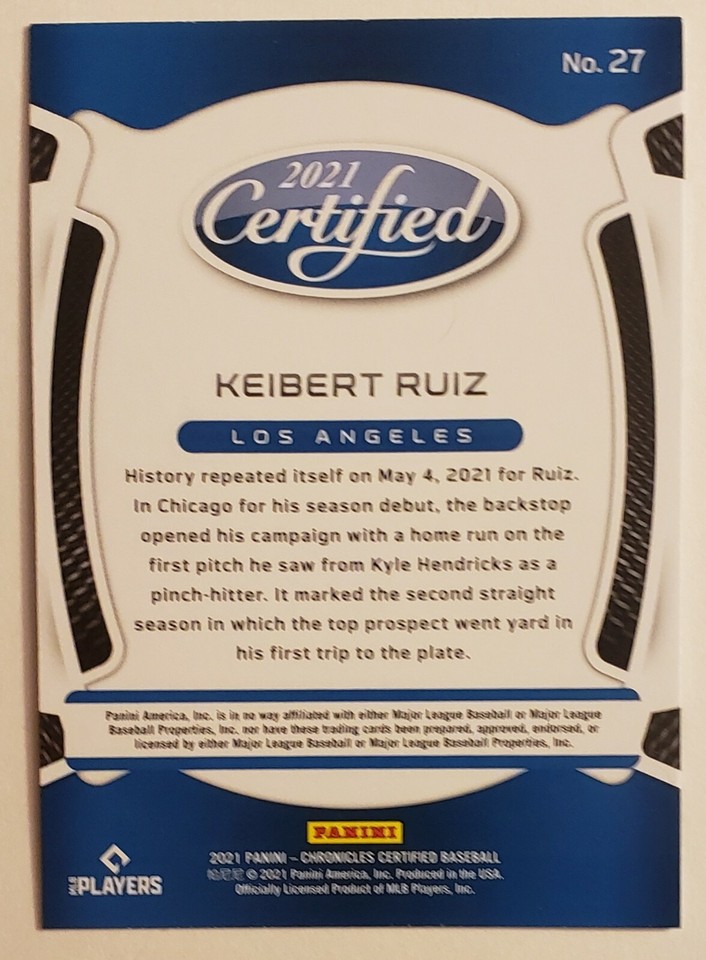 2021 Chronicles Certified Baseball Keibert Ruiz Rookie Card Washington
