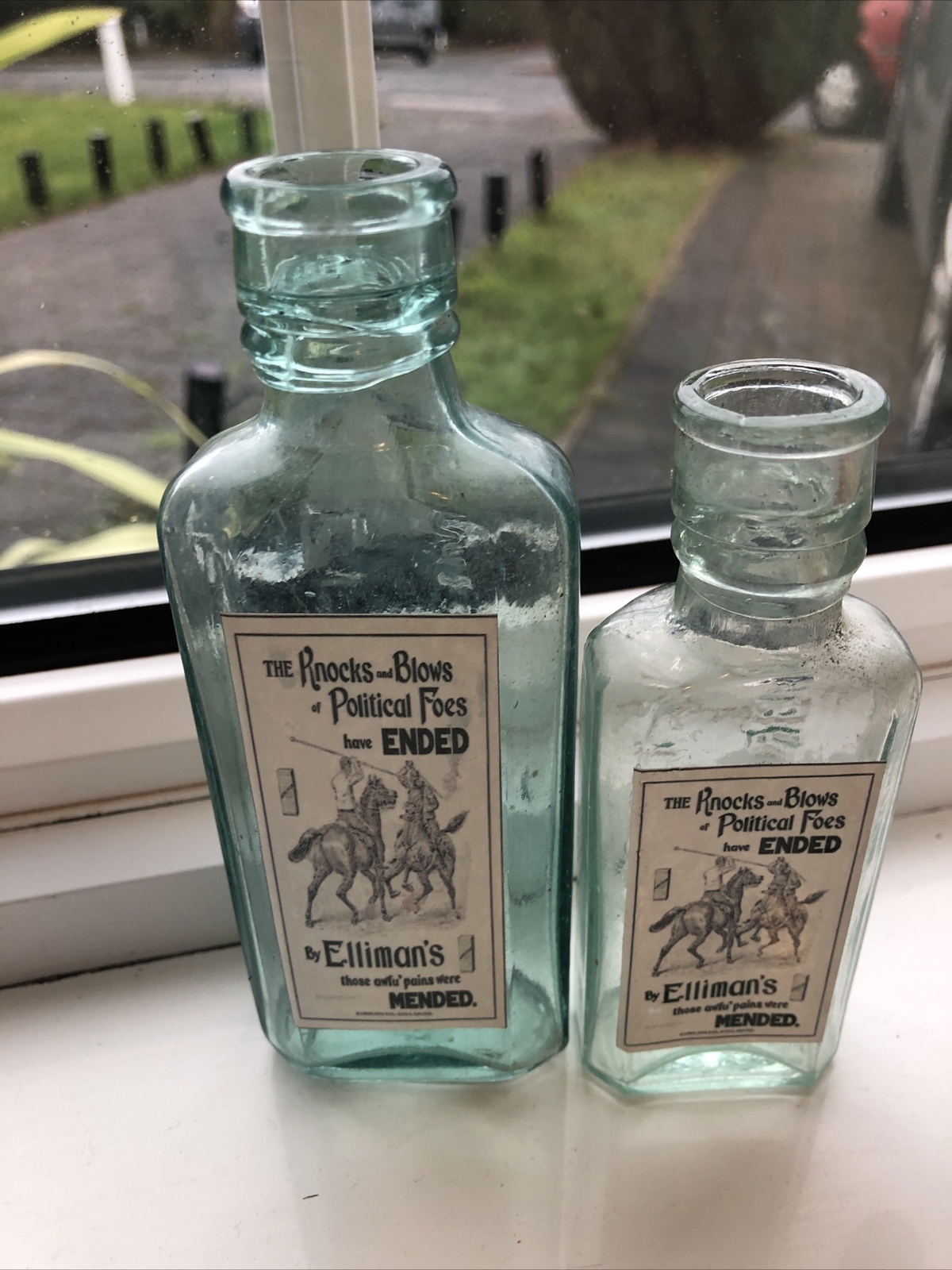 2 x ELLIMAN'S ROYAL EMBROCATION FOR HORSES VINTAGE BOTTLES WITH REPRO ...