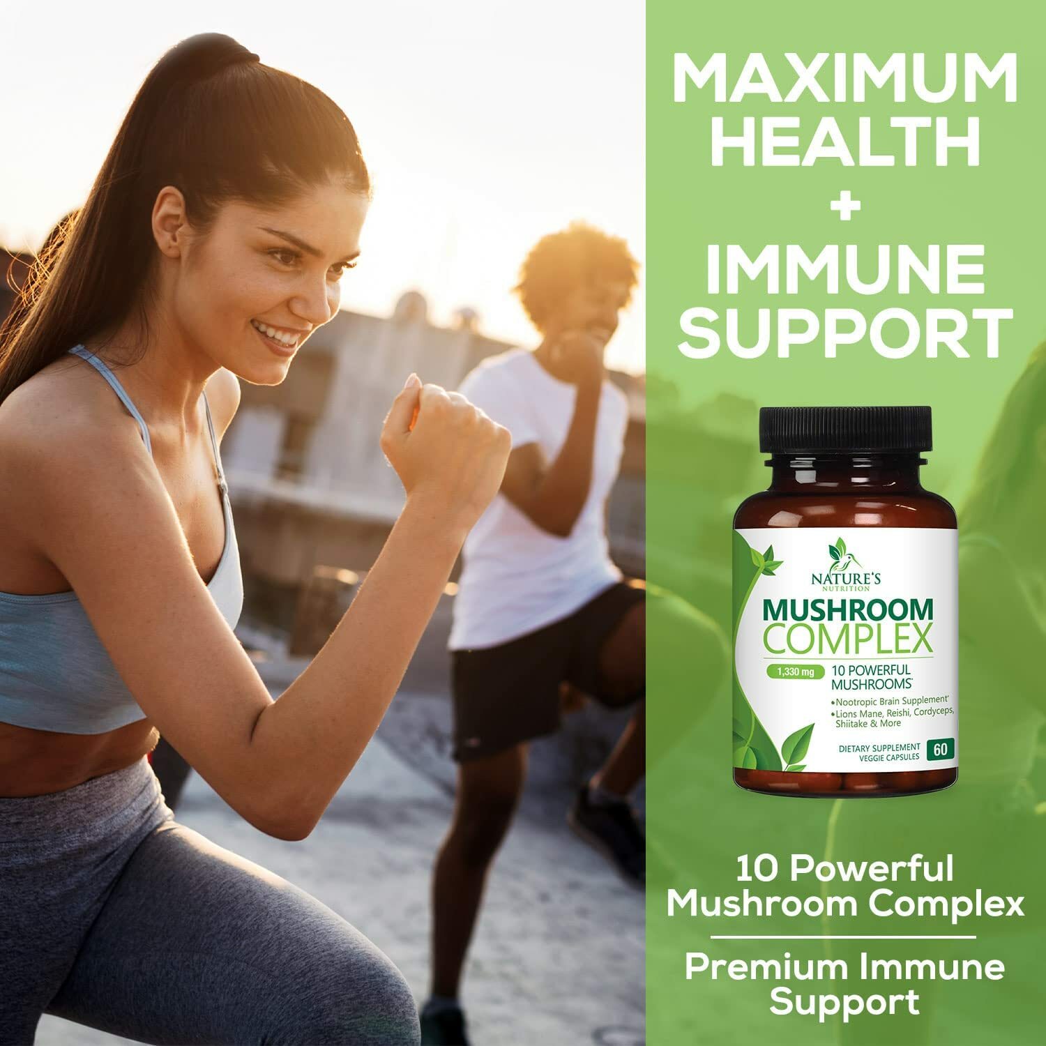 Mushroom Complex Supplement Capsules - 10 Mushrooms Lions Mane, Reishi ...