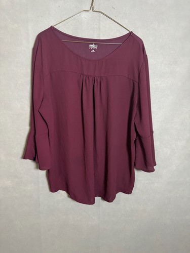 SOHO Blouse Womens XL Ruffle 3/4 Sleeve Red | eBay