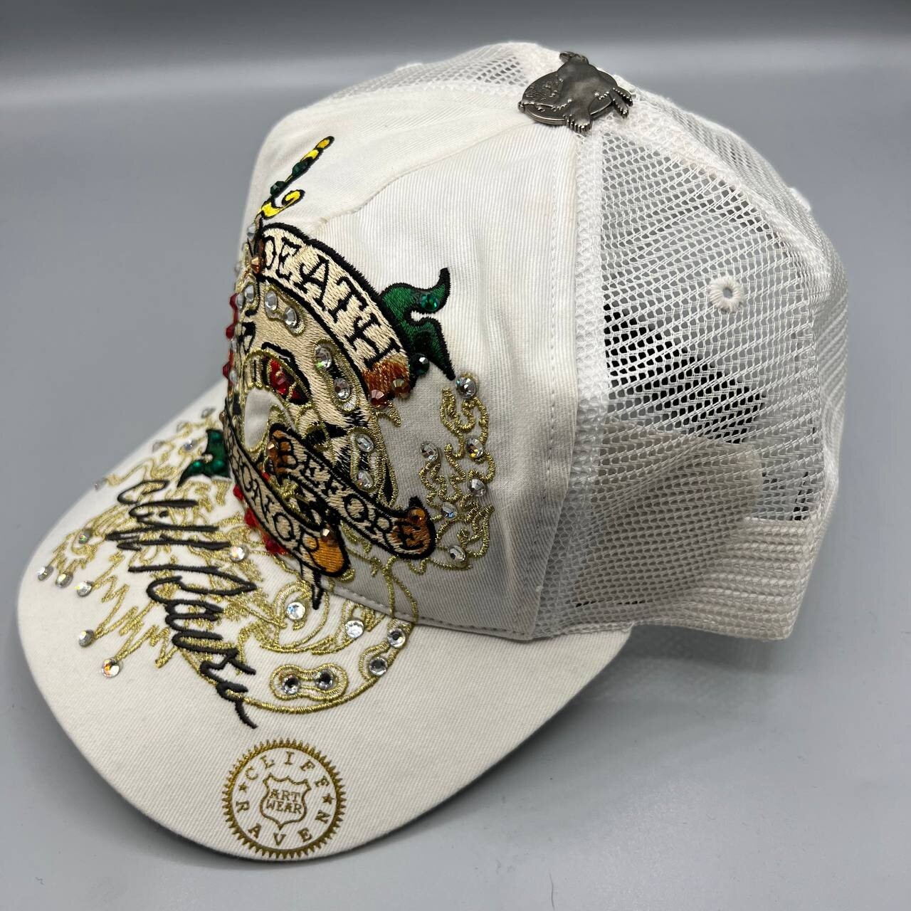 90s Vintage Ed Hardy Cliff Raven White Tattoo Snapback Trucker Hat ...