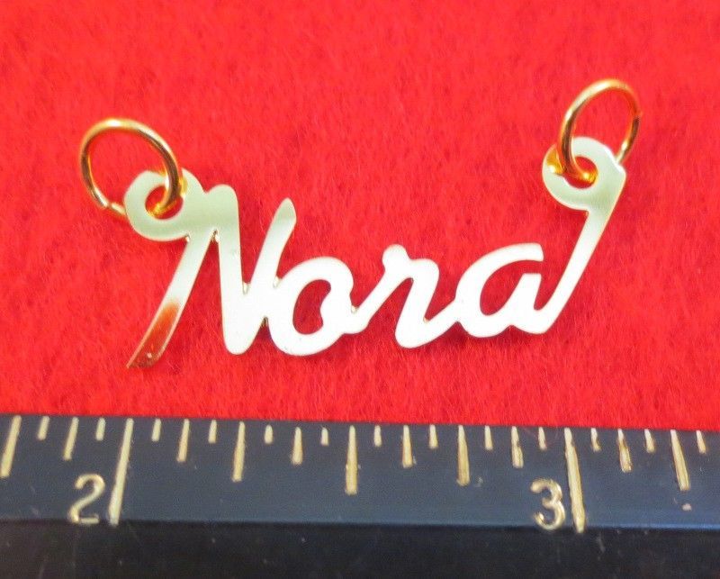 14KT GOLD PLATED "NORA" PERSONALIZED NAMEPLATE WORD CHARM PENDANT 6312 ...