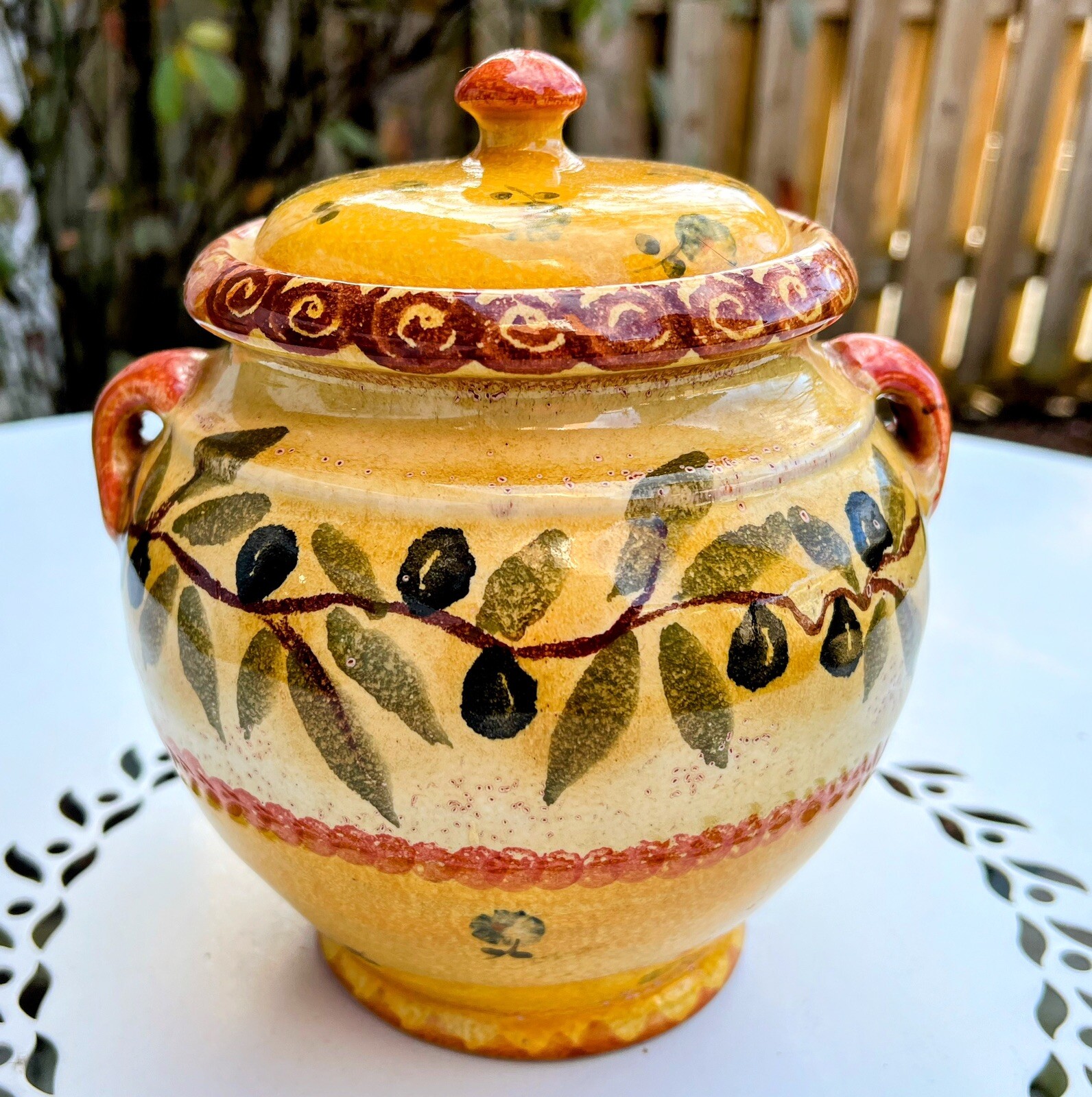 2 Williams Sonoma Italian Ceramic Canisters W/Lid Hand Painted 8” & 7.5 ...